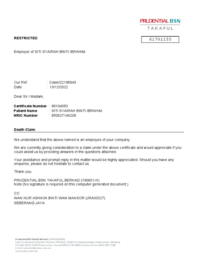 Cover Letter To Employer Claims | PDF