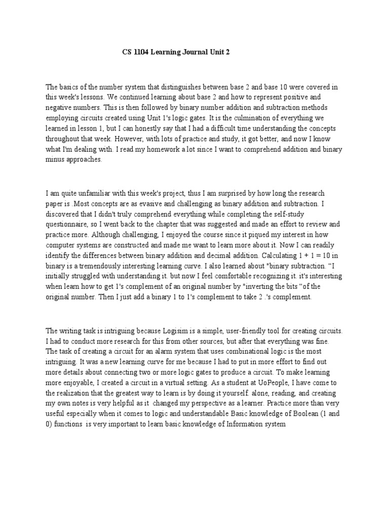 CS 1104 Learning Journal Unit 2 | PDF | Learning | Logic Gate