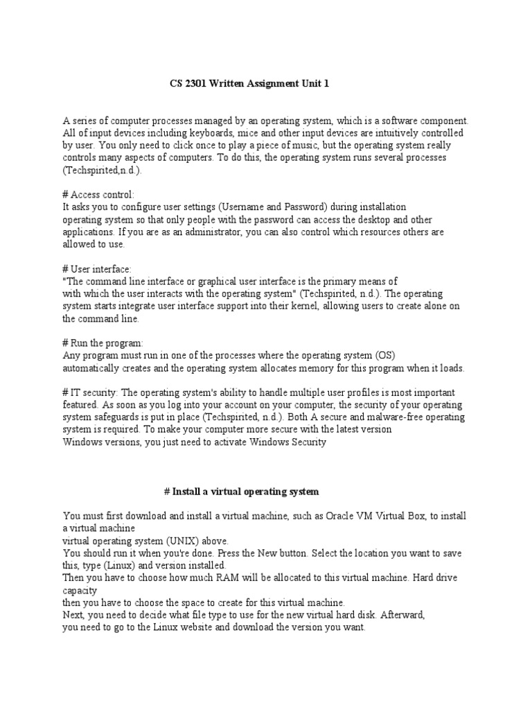 Cs 2301 Written Assignment Unit 1 Pdf Operating System Graphical User Interfaces