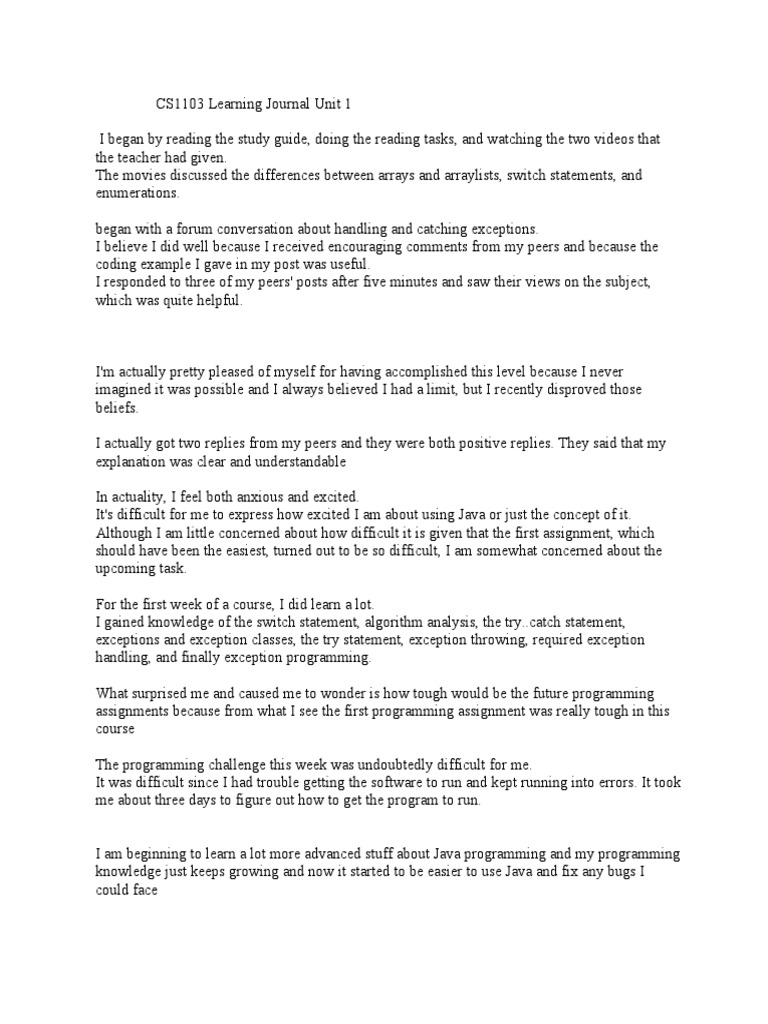 CS1103 Learning Journal Unit 1 | PDF