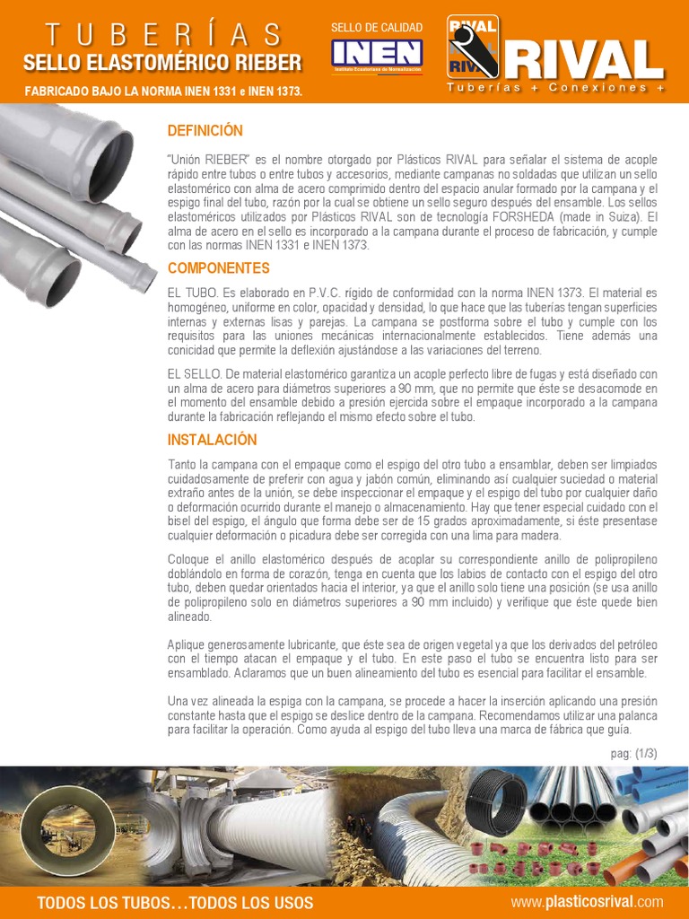 Sistema de tuberías de PVC con sello elastomérico Rieber | PDF ...
