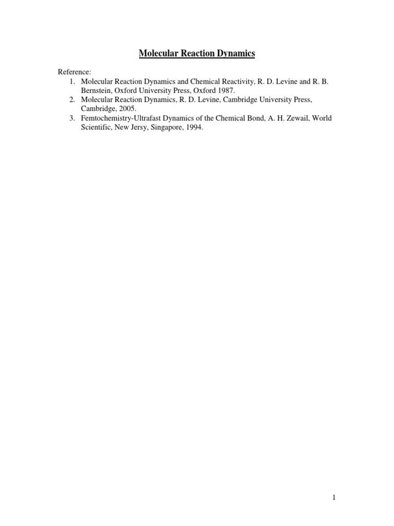 Molecular Reaction Dynamics Pdf Molecules Chemistry