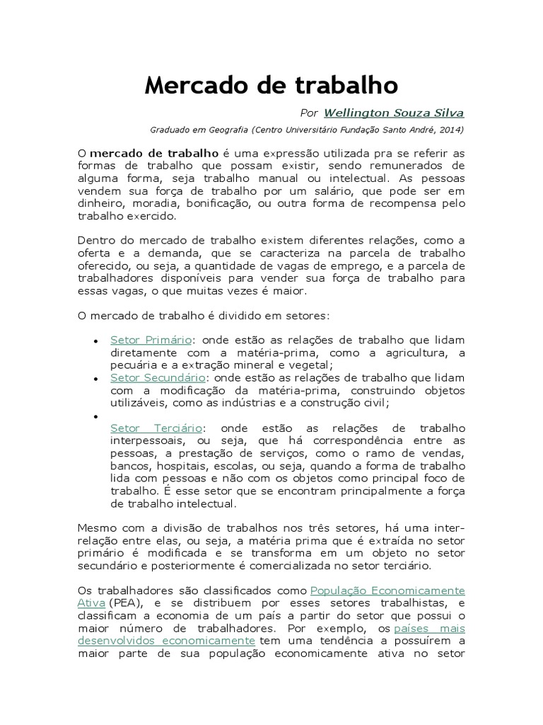 Aula 2 - Mercado de Trabalho | PDF | Economia do trabalho | Economia