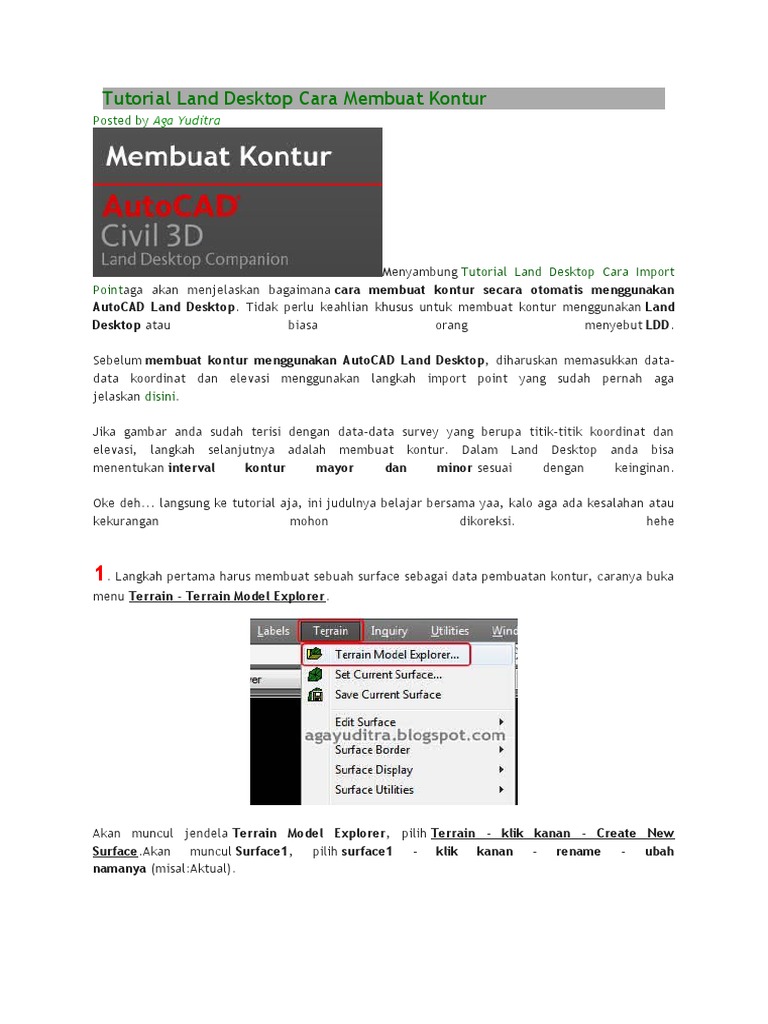 Tutorial Land Desktop Cara Membuat Kontur | PDF