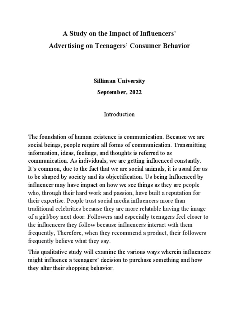 Influencers' Impact on Teen Shopping | PDF | Social Science