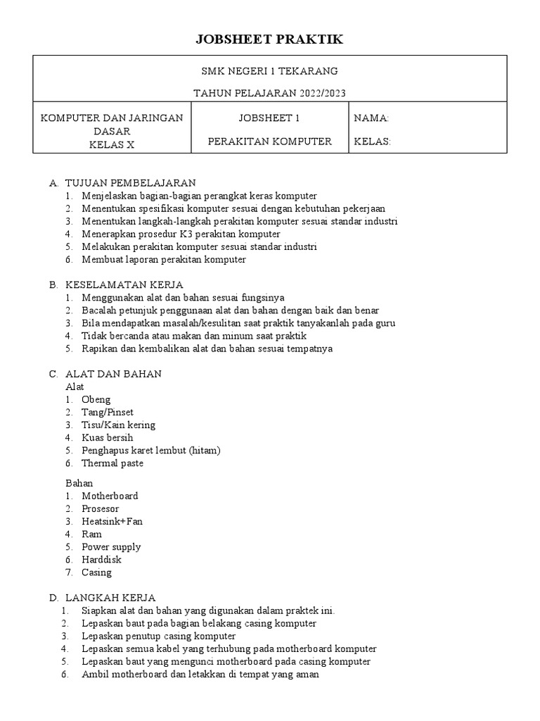 Jobsheet Praktik Perakitan Komputer | PDF | Seni