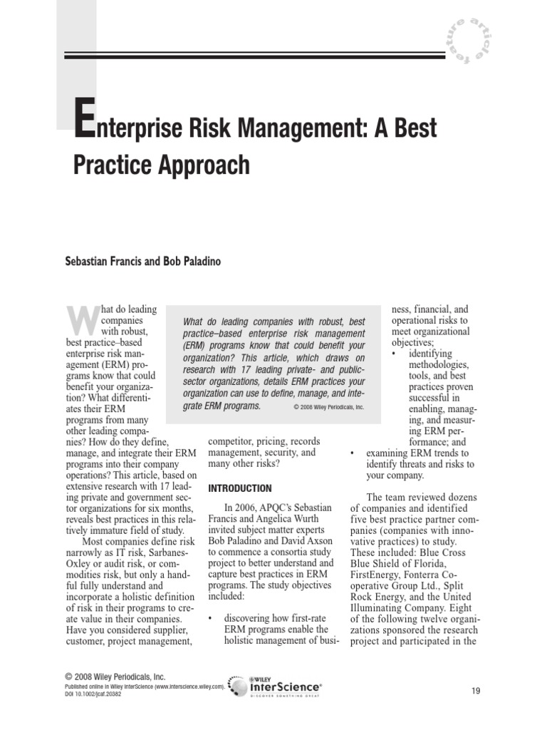 Enterprise Risk Management A Best Practi | PDF | Risk | Internal Audit