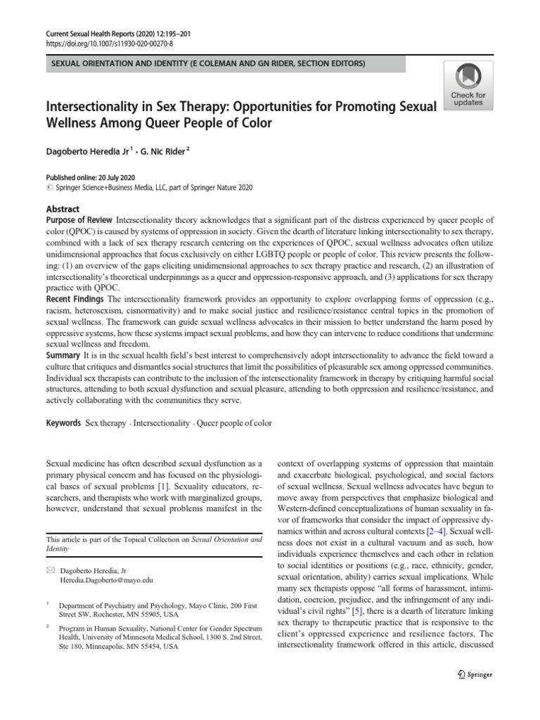 Intersectionality in Sex Therapy: Opportunities For Promoting Sexual Wellness Among Queer People ...