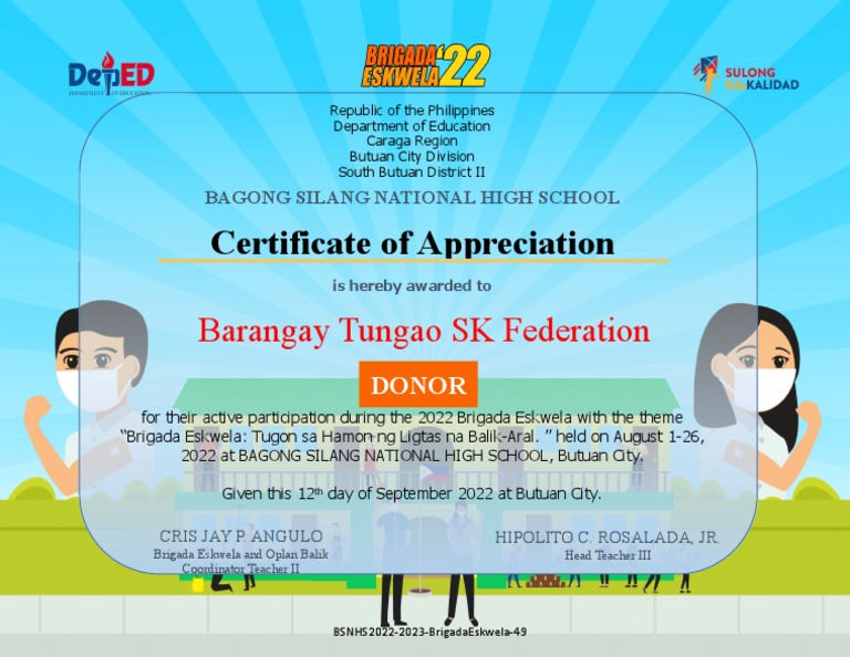 2022 Brigada Cerificate of Appreciation Template | PDF