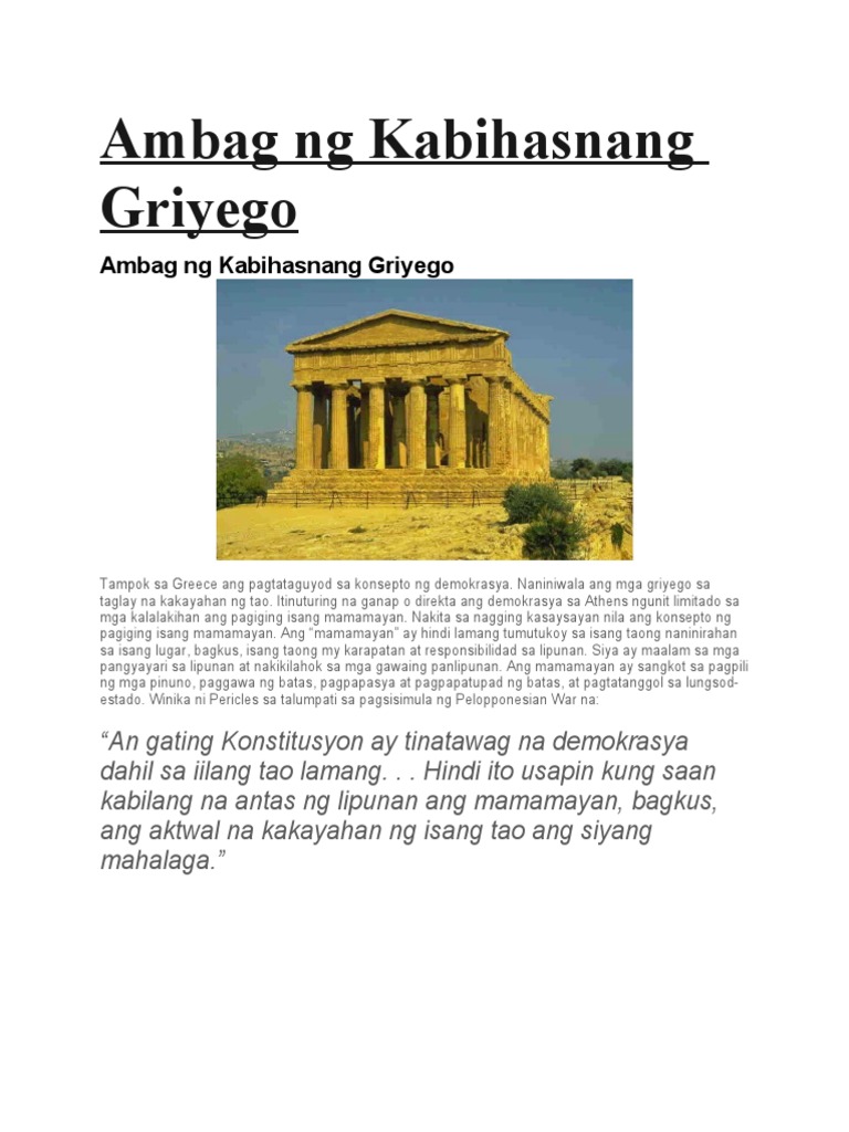Ambag NG Kabihasnang Griyego | PDF