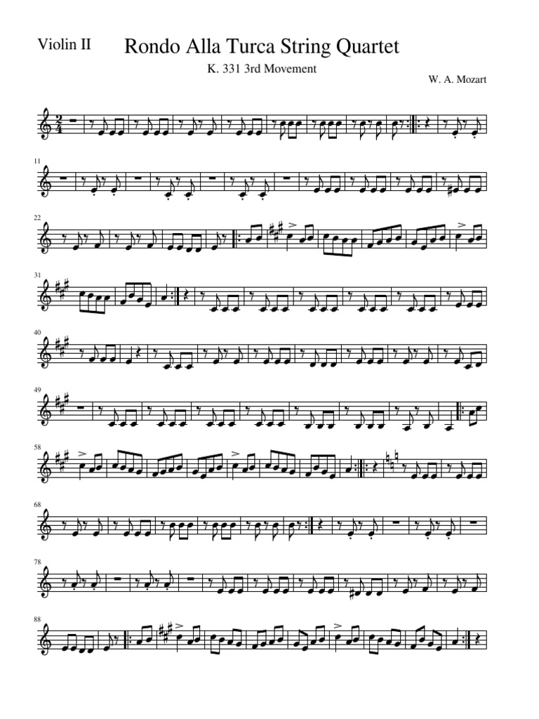 Rondo Alla Turca for String Quartet | PDF | Musical Keys | Compositions