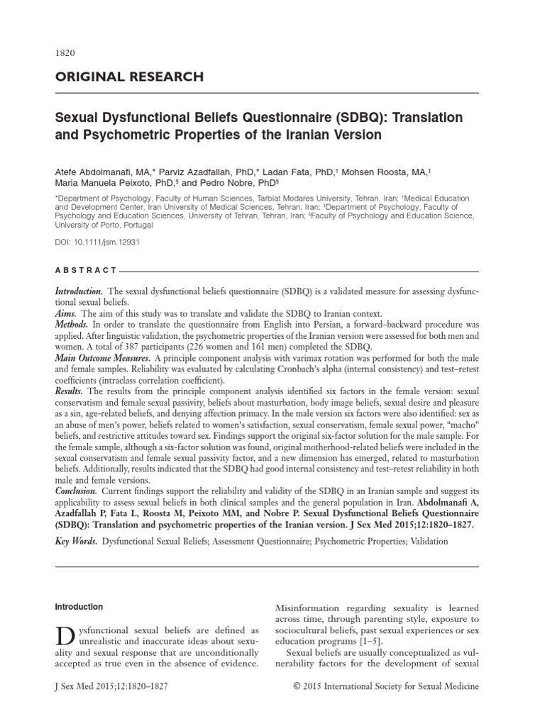 2015 - Sexual Dysfunctional Beliefs Questionnaire (SDBQ) | PDF | Human ...