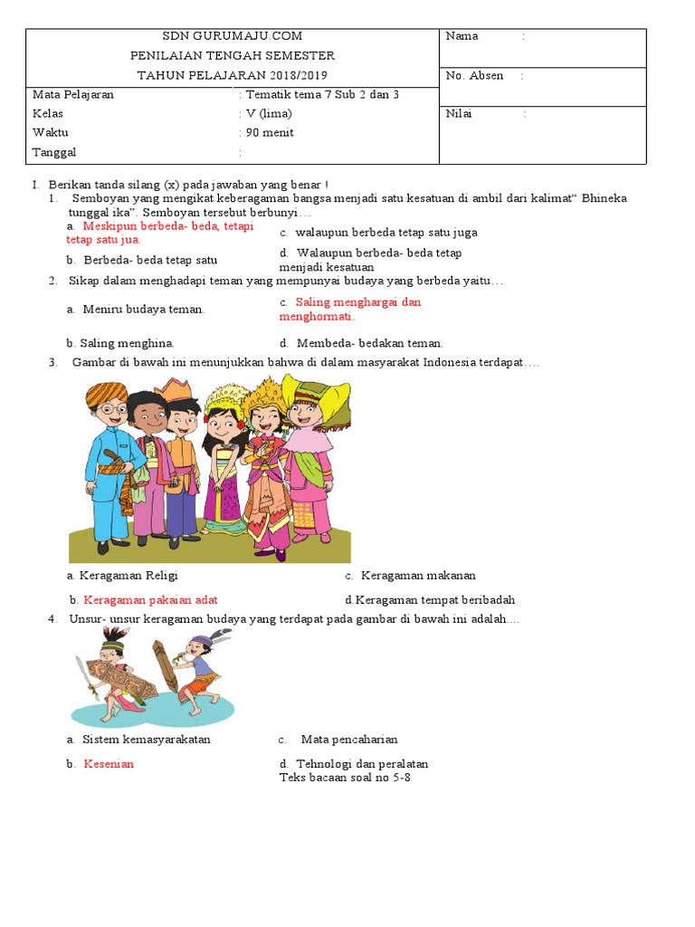 SOAL PTS Kelas 5 TEMA 7 SUB 2 DAN 3 | PDF