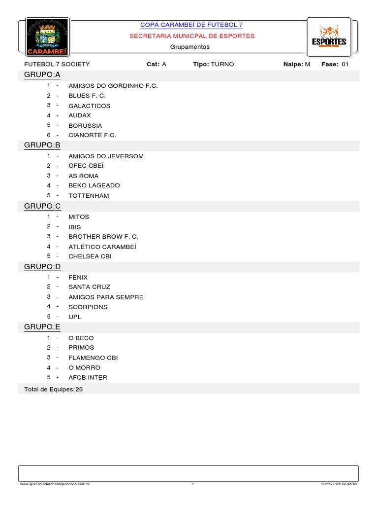 Grupamentos Copa Carambeí Fut 7 | PDF