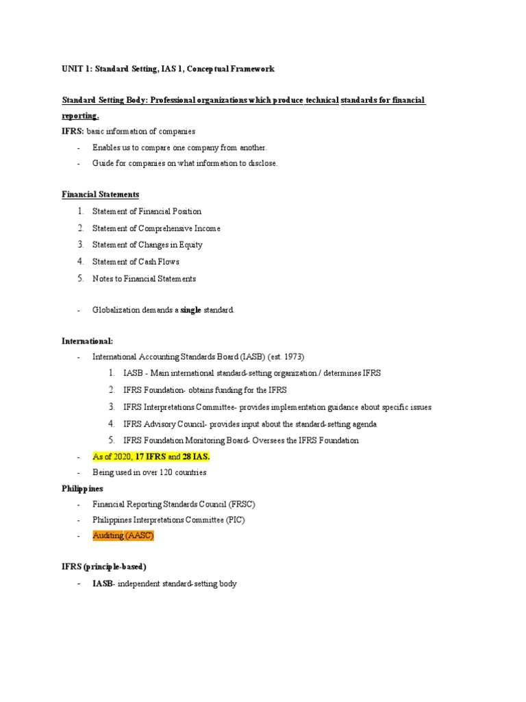 ACYFAR NOTES Standard Setting IAS 1 Conceptual Framework | PDF ...
