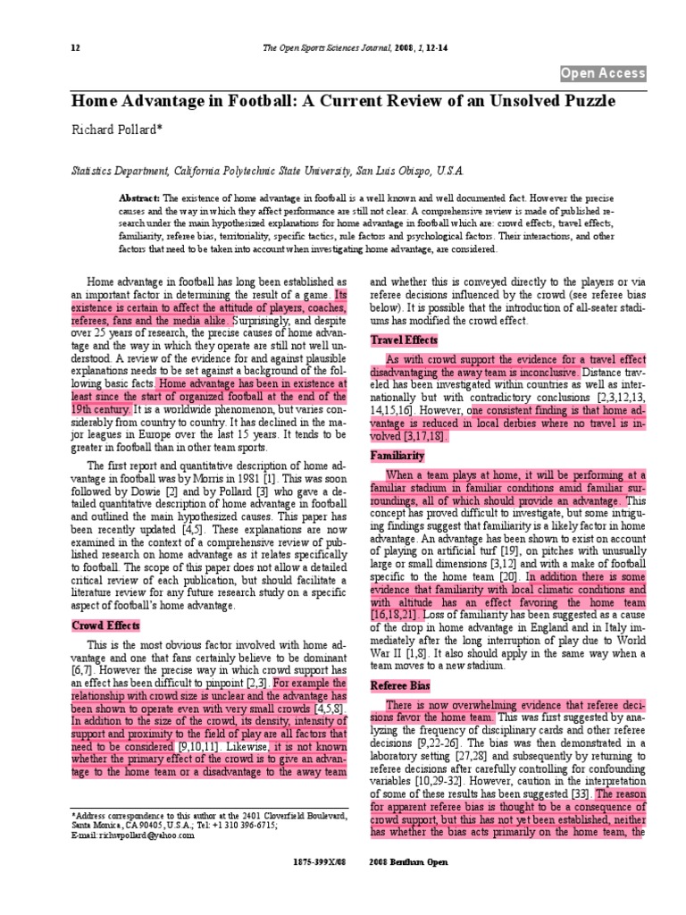 Pollard-Home Advantage in Football-2008 | PDF | Confounding | Bias