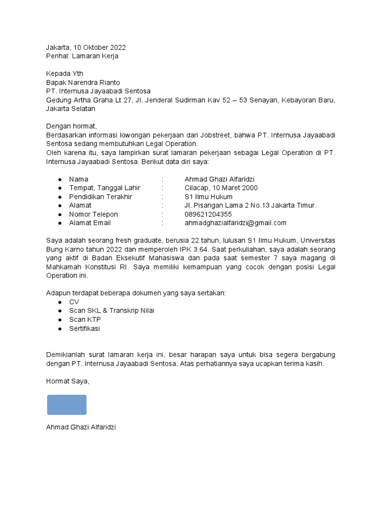 Contoh Surat Lamaran Kerja Untuk Fresh Graduate | PDF