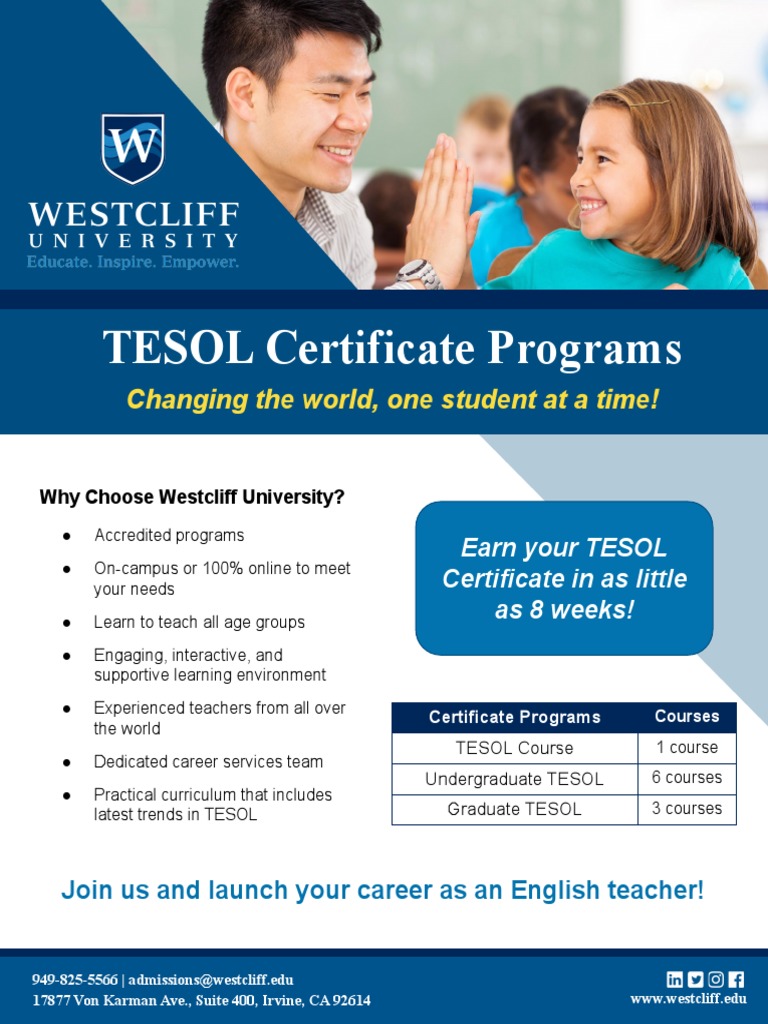 WU - TESOL Certificate Program Flyer - 030821 | PDF | Career & Growth