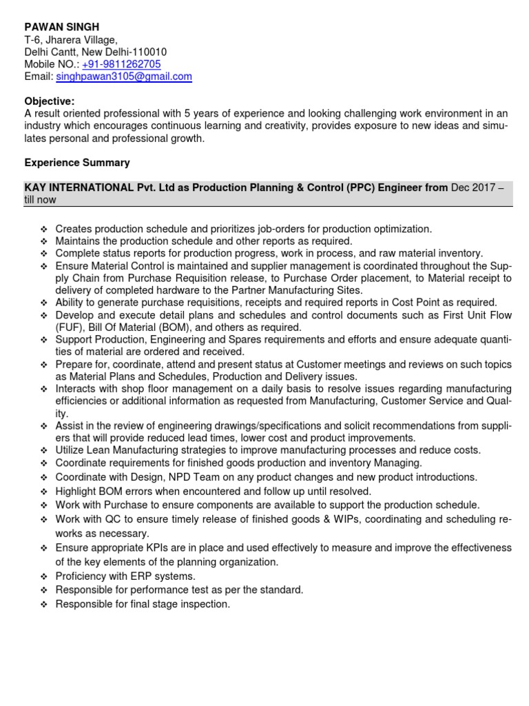 Pawan Singh: PPC Engineer Resume | PDF | Business | Business Process