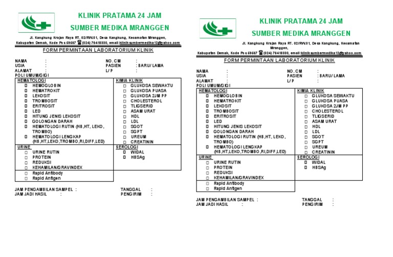 FORM PERMINTAAN LABORATORIUM KLINIK | PDF