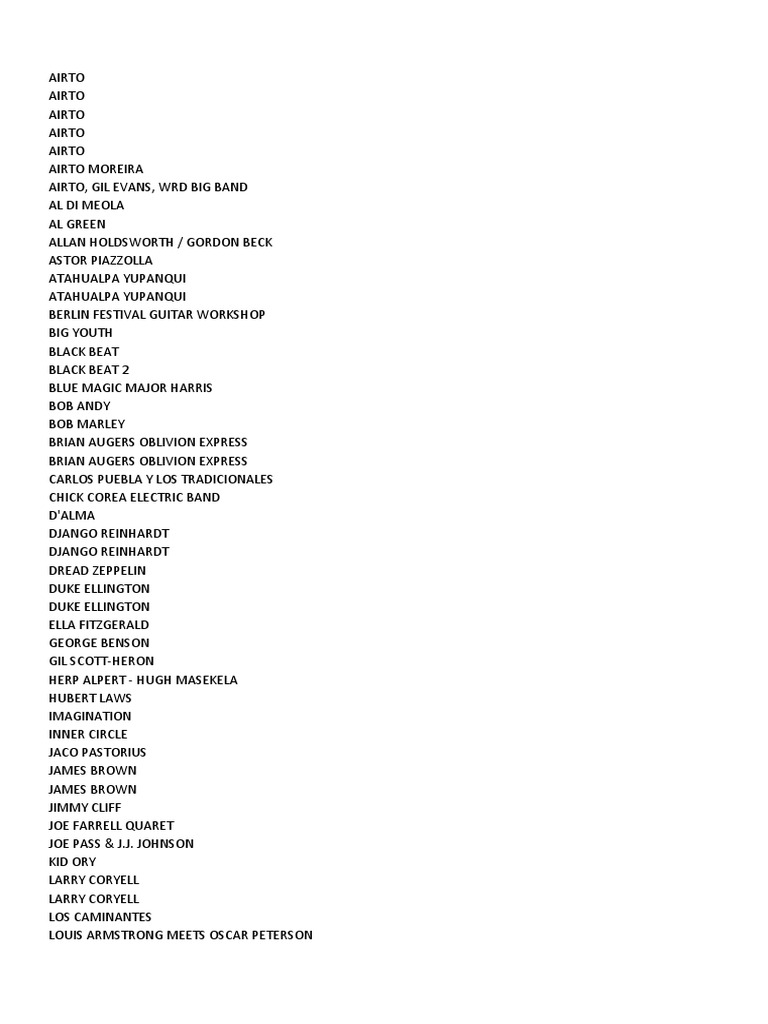 Music Artists and Albums Collection | PDF | Musical Groups | Jazz Musicians