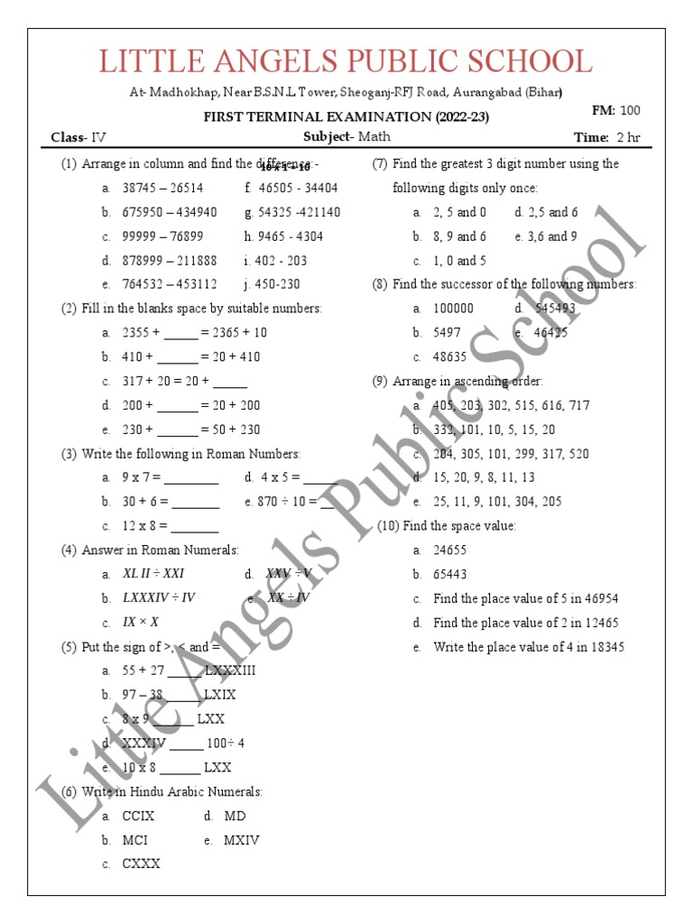 Class-IV (Math) | Download Free PDF | Mathematics