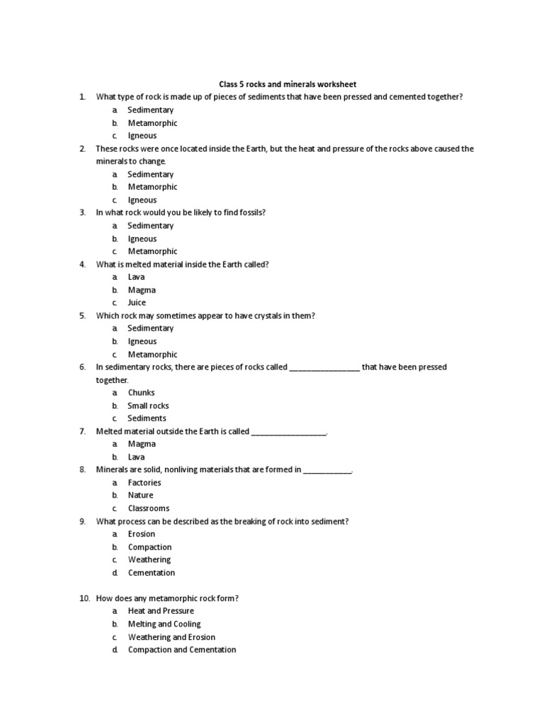 Understanding the Three Main Types of Rocks: An Interactive Worksheet ...