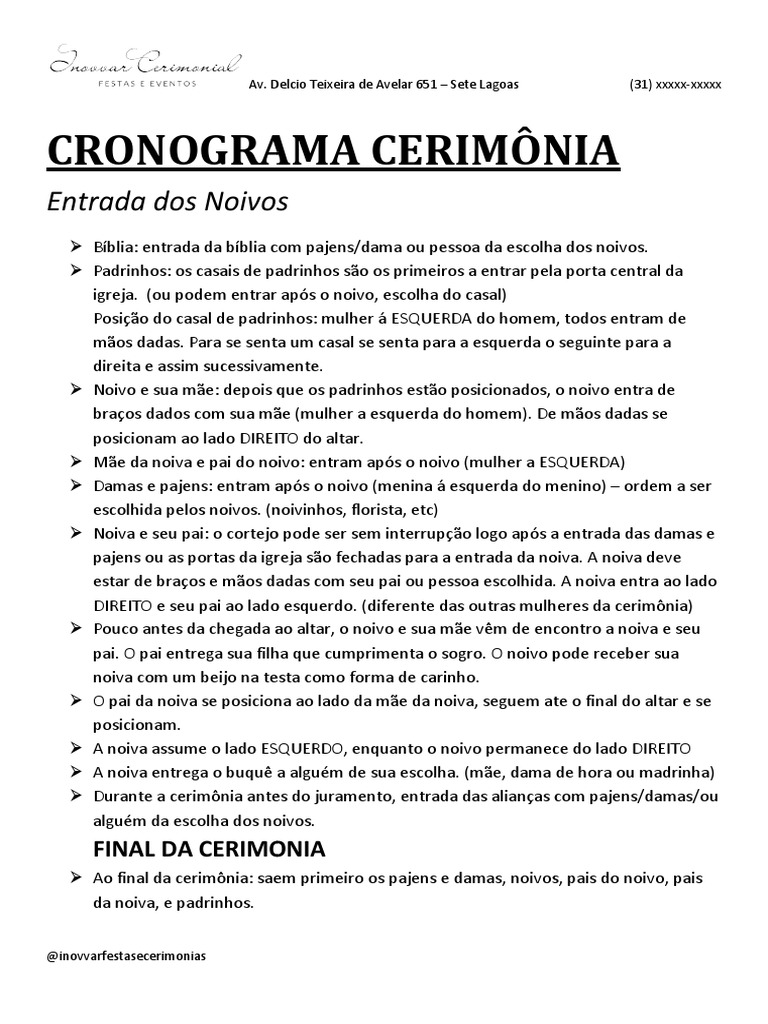 Cronograma Cerimonia Casamento | PDF