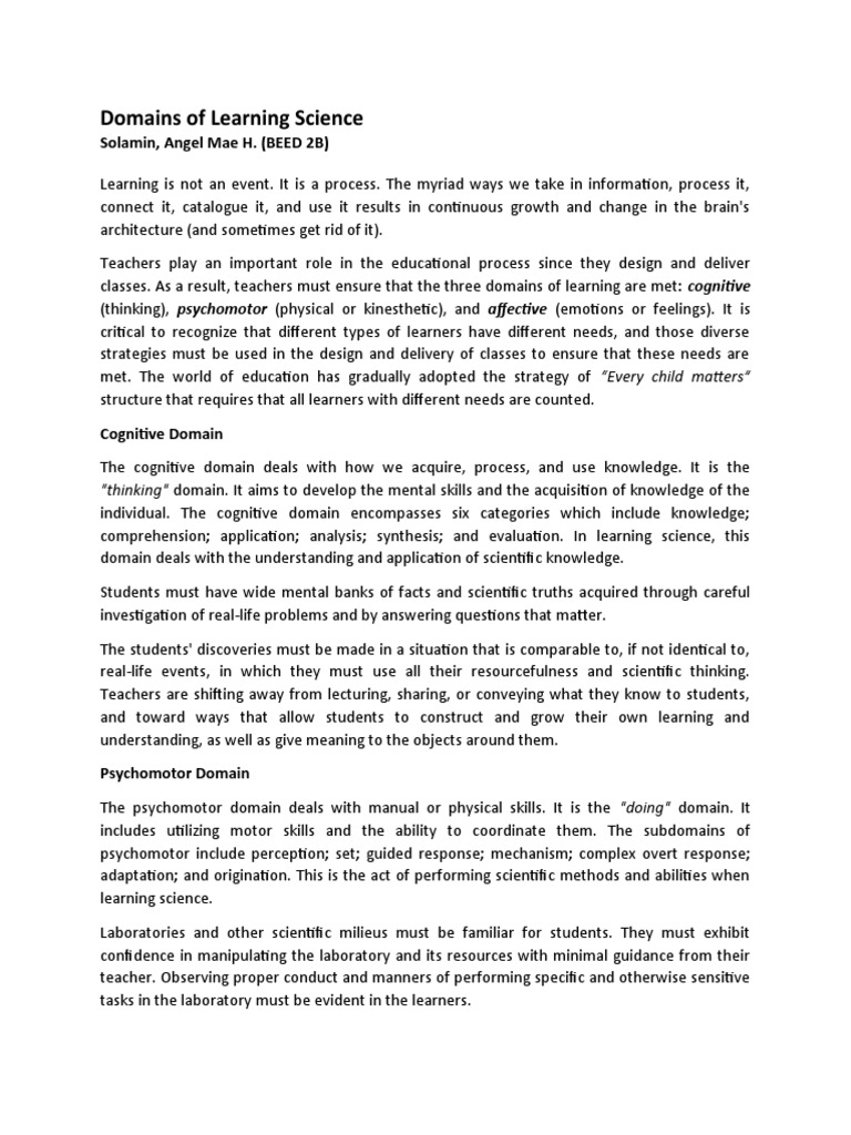 Understanding Learning Domains in Science | PDF | Learning | Science