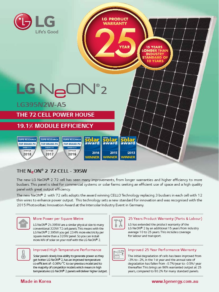 LG NeON® 2 (LG395N2W-A5) | PDF | Photovoltaics | Solar Panel