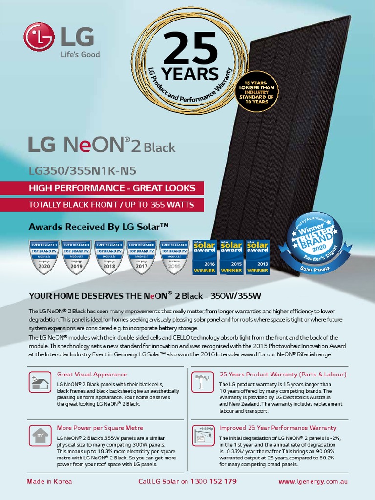 LG NeON® 2 Black (LG350-355N1K-N5) | PDF | Photovoltaics | Solar Panel