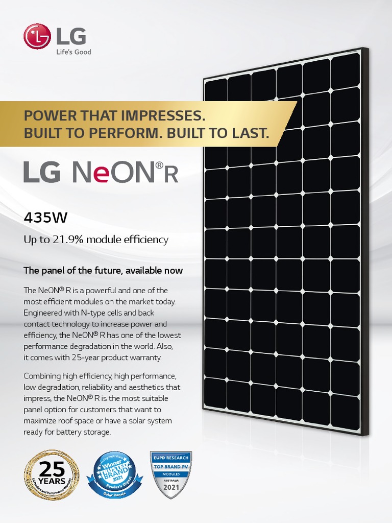 LG NeON® R (LG435QAC-A6) | PDF | Solar Panel | Solar Cell