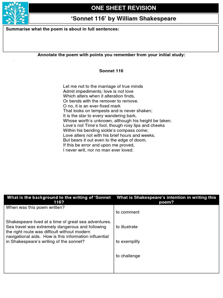 Sonnet 116 Analysis Worksheet | PDF | Linguistics | Sonnets