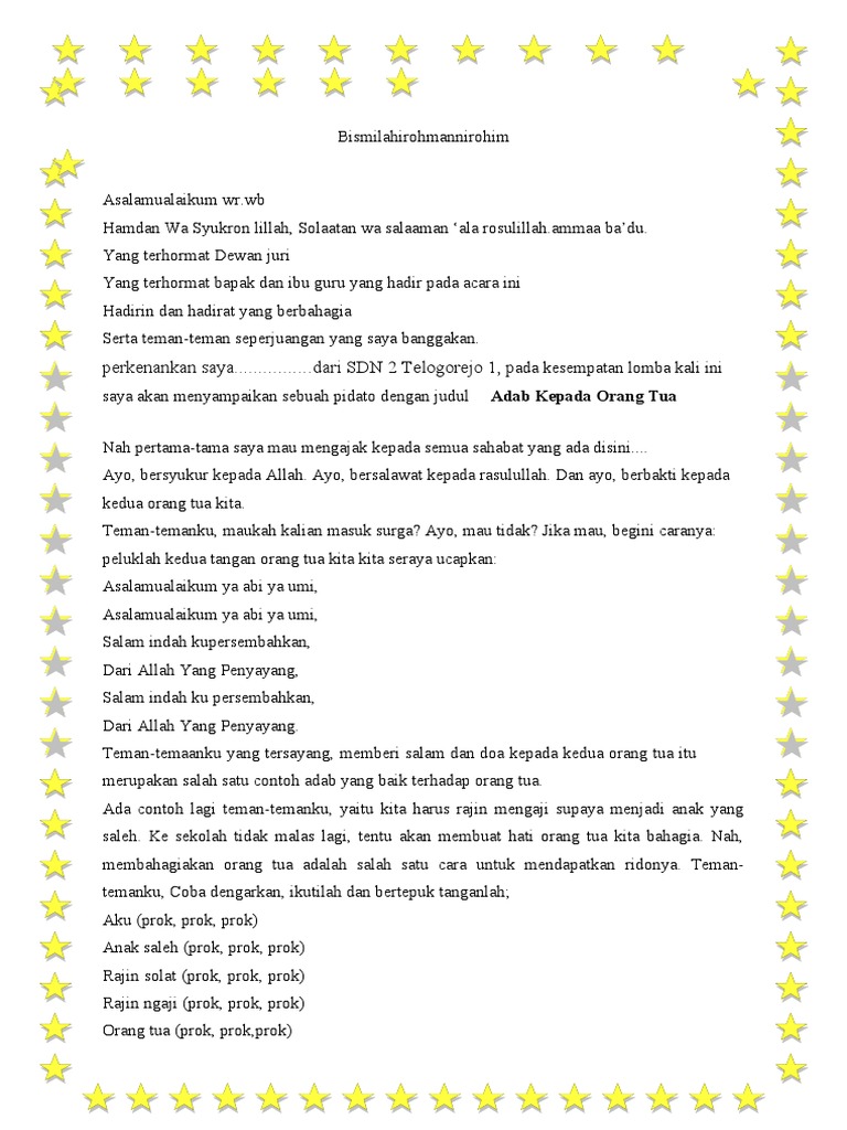 Teks Pidato Untuk Lomba SD | PDF