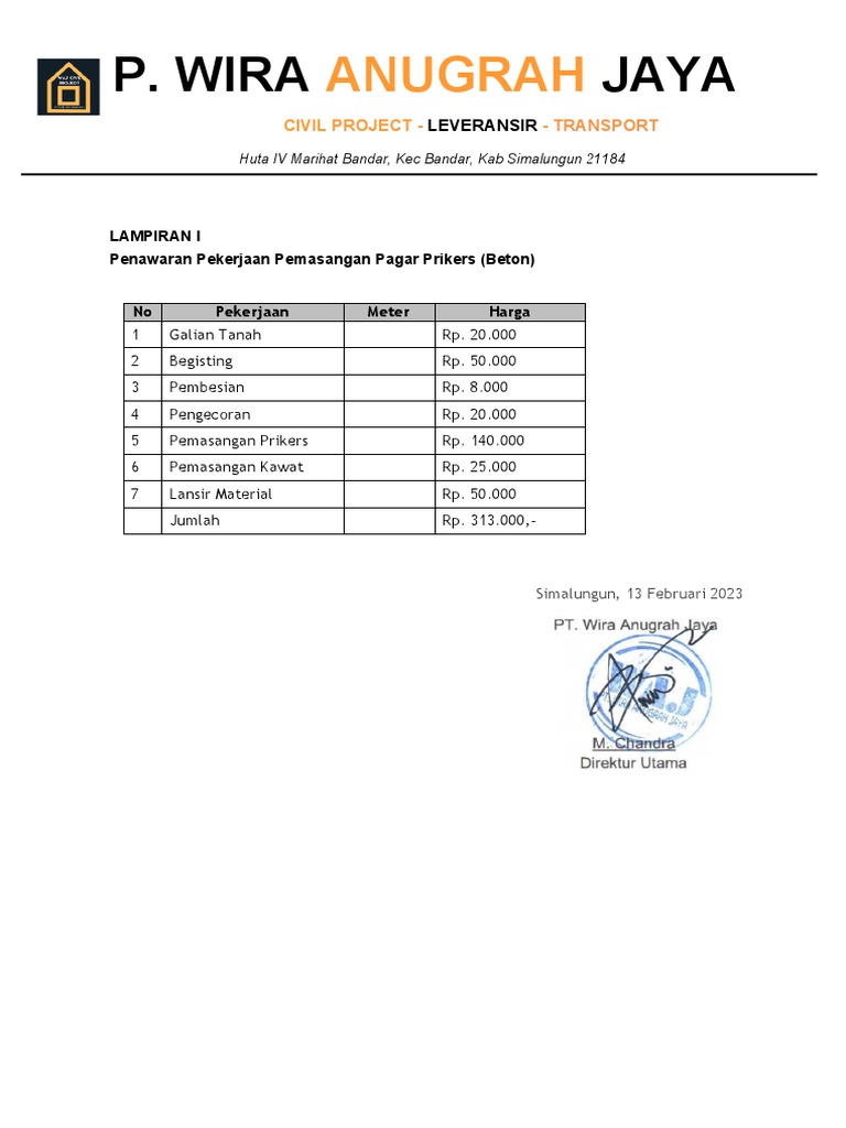 Surat Penawaran (Beton) | PDF