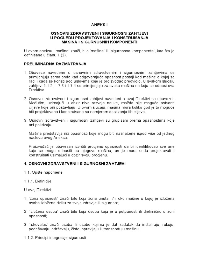 ANEKS I-Direktive o Masinama | PDF
