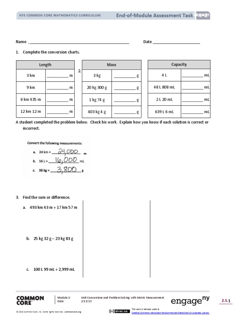 Math g4 m2 End of Module Assesment | PDF | Litre | Measurement