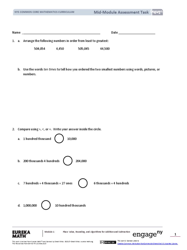 Math g4 m1 Mid Module Assessment | PDF | Mathematics | Curriculum