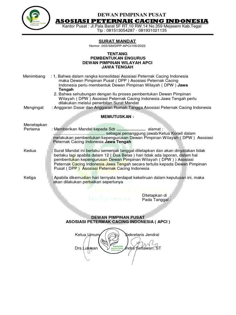 Surat Mandat DPP Kepada DPW | PDF