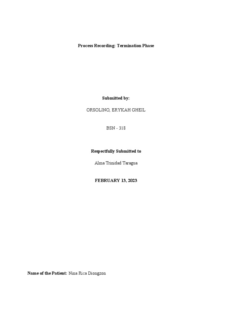ORSOLINO - Process Recording - Termination Phase | PDF | Nonverbal ...