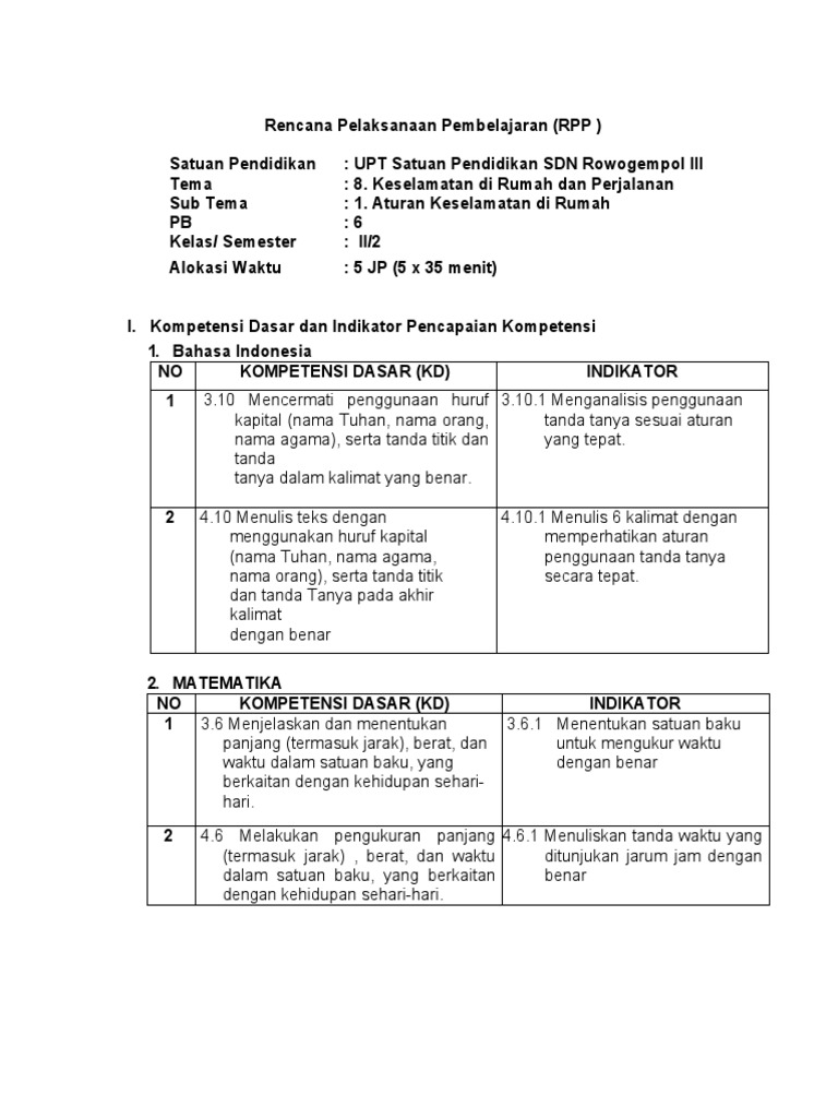 RPP Tema 8 Kelas 2 | PDF