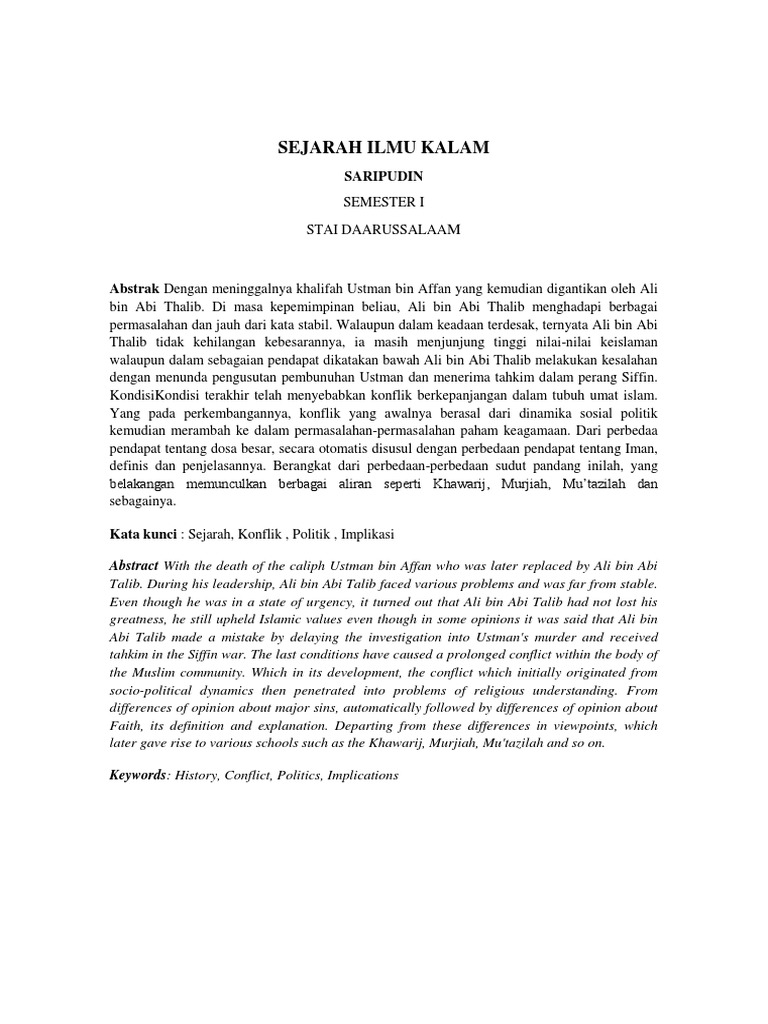 Artikel Sejarah Ilmu Kalam | PDF
