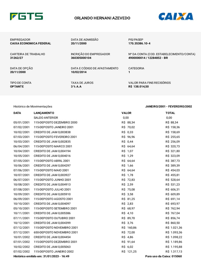 Extrato Caixa Economica Federal | Download grátis PDF | Bancos | Brasil