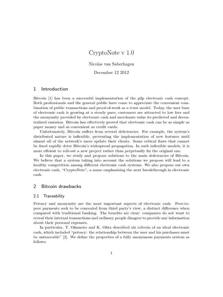CryptoNote v1 (Archive - Org) | PDF | Bitcoin | Public Key Cryptography
