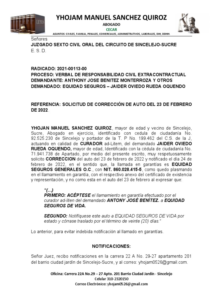 Oficio de Correcion de Auto | PDF | Justicia | Crimen y violencia Oficio de Correcion de Auto | PDF | Justicia | Crimen y violencia