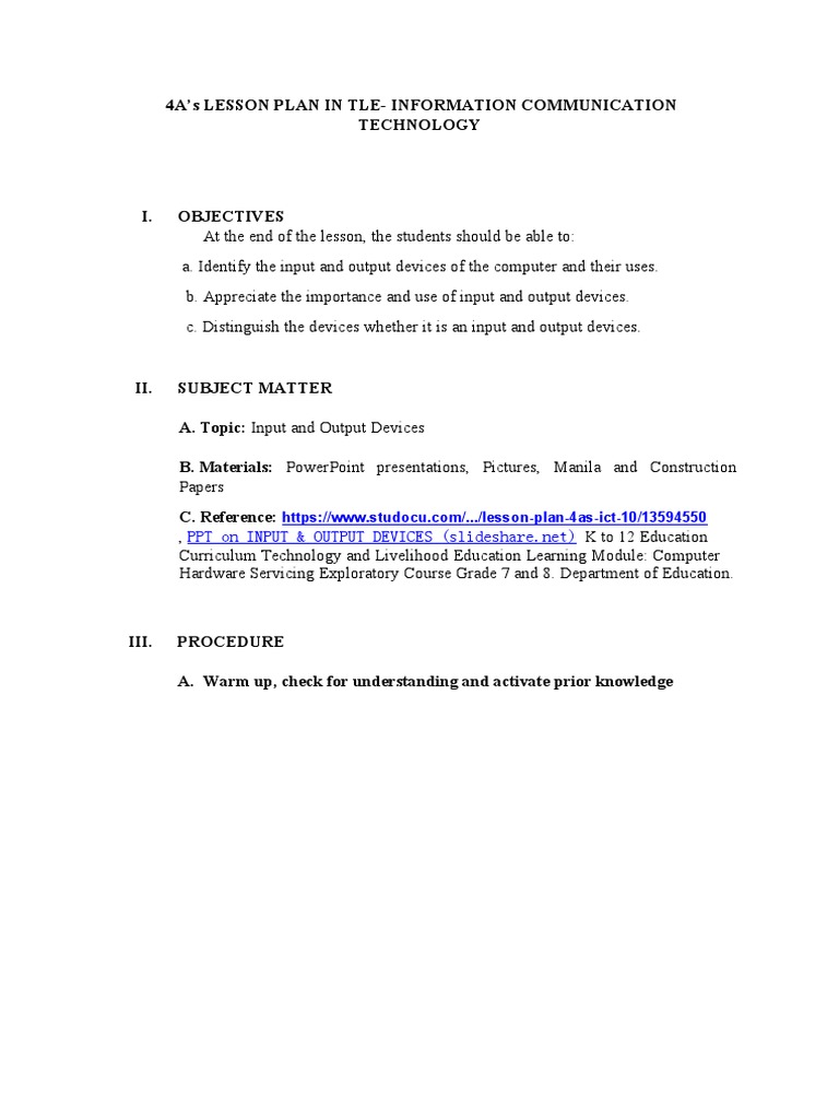 4as Detailed Lesson Plan Final Input and Output Devices | PDF | Input/Output | Computer Keyboard
