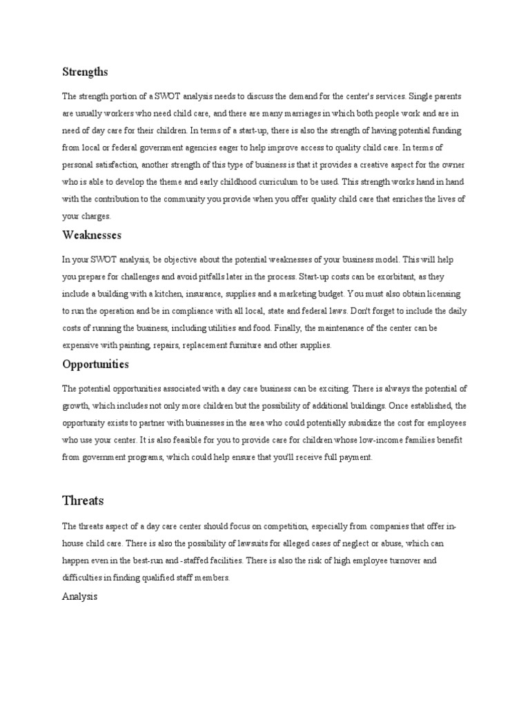 Strengths | PDF | Child Care | Swot Analysis
