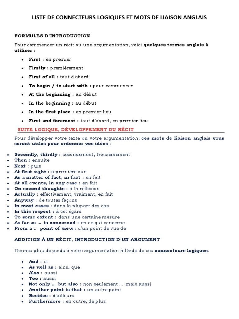 Connecteurs logiques en anglais | PDF