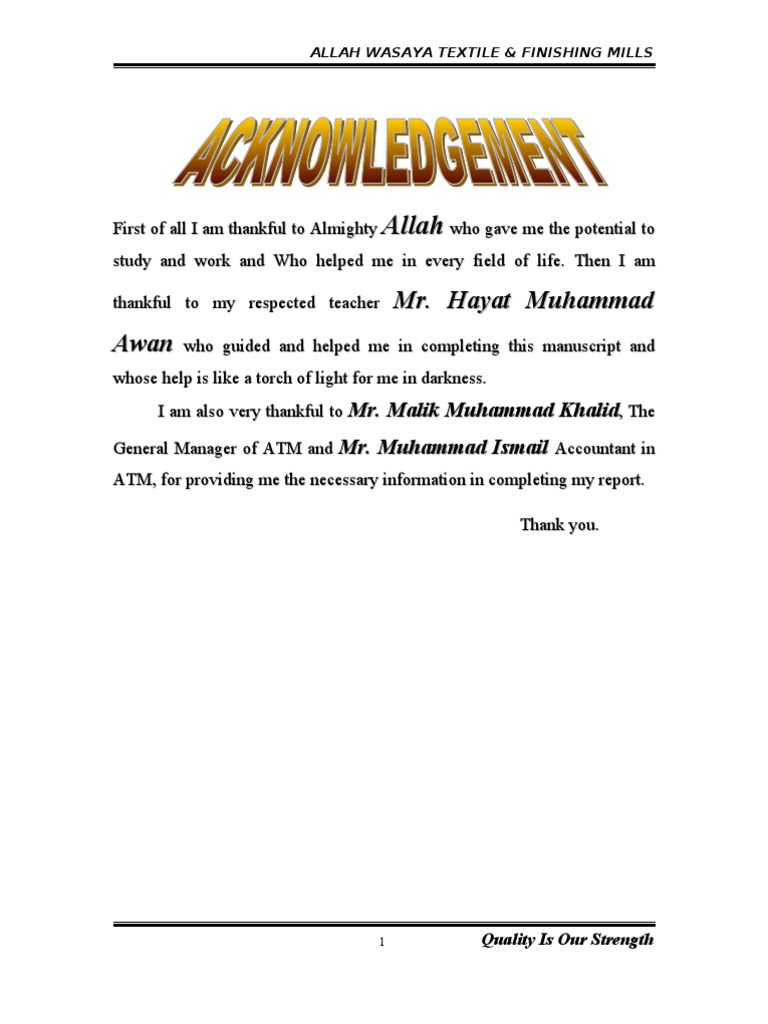 Report On Operation of Allah Wasaya Textile Mills | PDF | Cotton ...