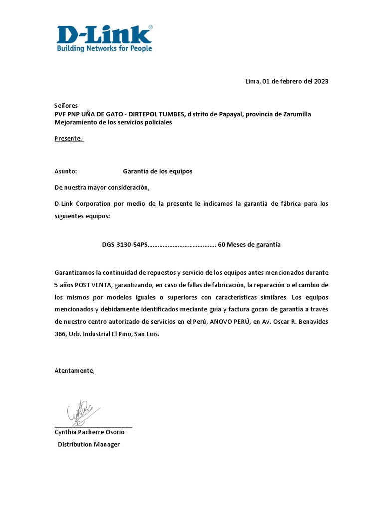 CARTA GARANTÍA DEL FABRICANTE | PDF